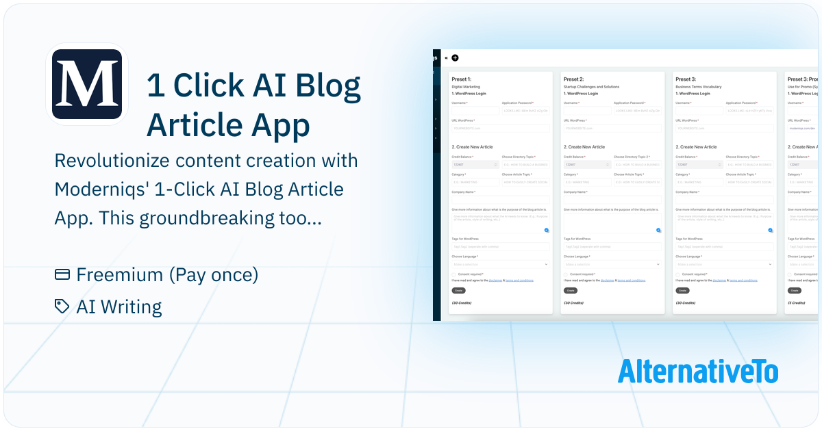 1 Click AI Blog Article App: Moderniqs' 1-Click AI Blog App ...