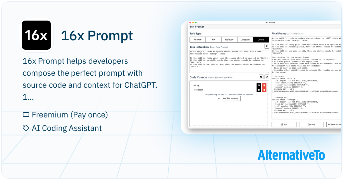 16x Prompt: Helps developers compose the perfect | AlternativeTo