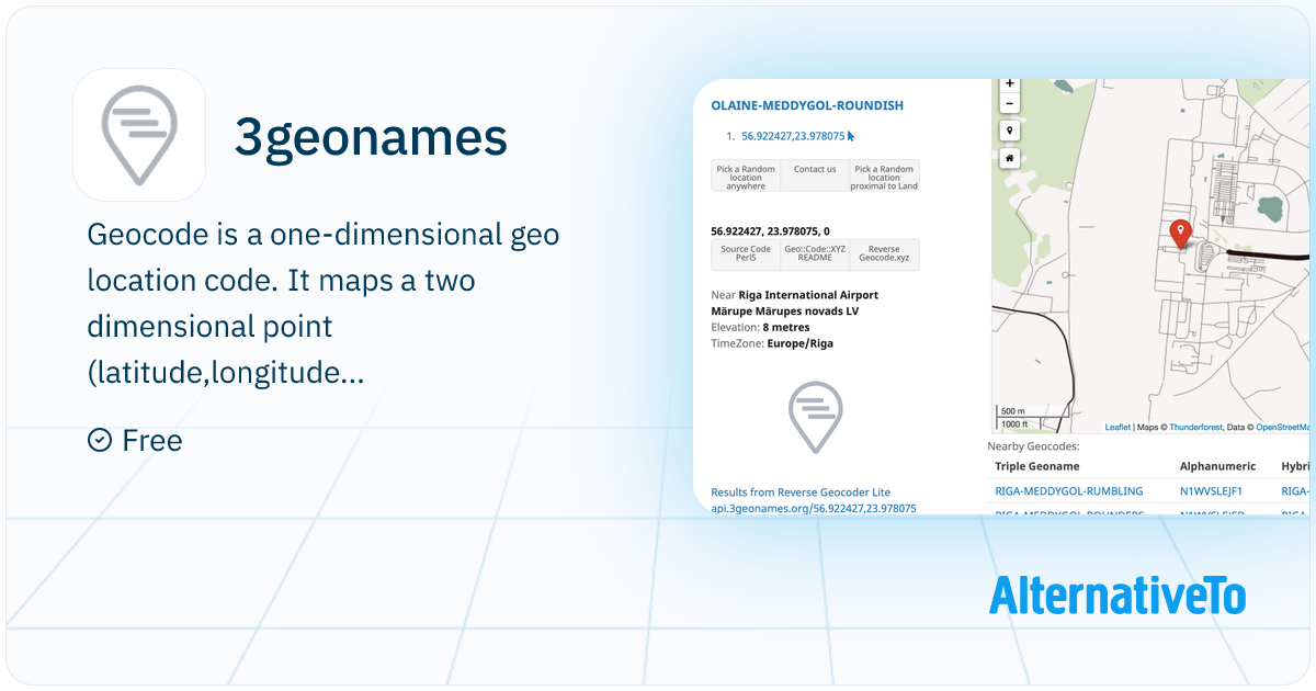 3geonames: 3 geo names for every location on earth | AlternativeTo