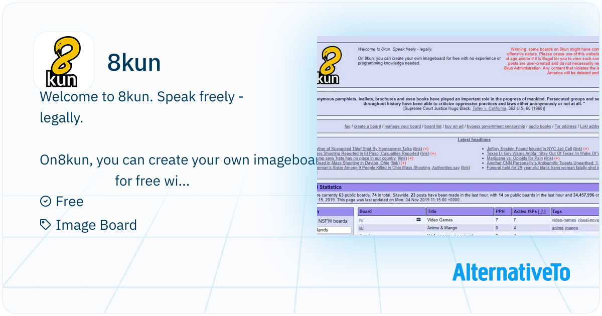8kun: Welcome to 8kun. Speak freely - legally | AlternativeTo