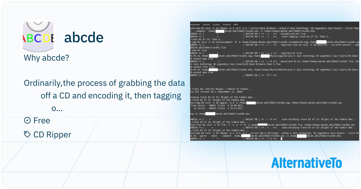abcde: Grab an entire CD and compress it to Ogg/Vorbis, MP3, FLAC, AAC ...