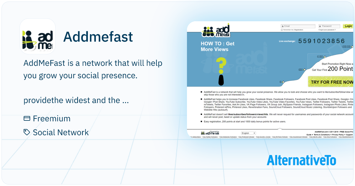 Addmefast: Social credits exchange for likes, followers, views, shares ...