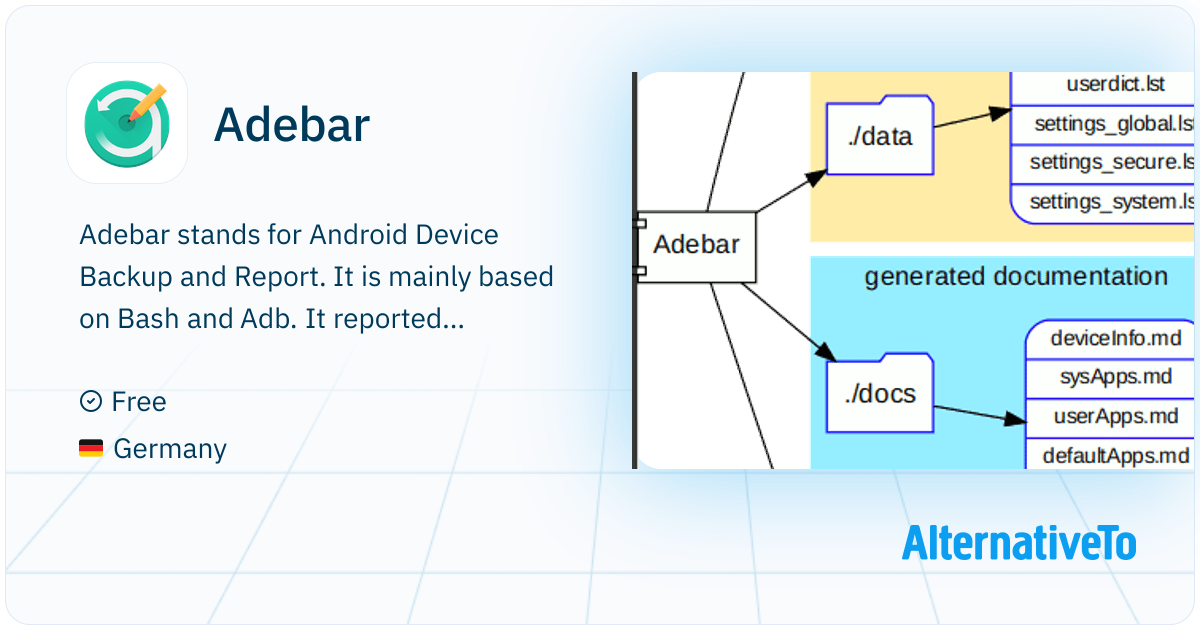 Adebar: Stands for Android Device Backup and Report. It is mainly based ...