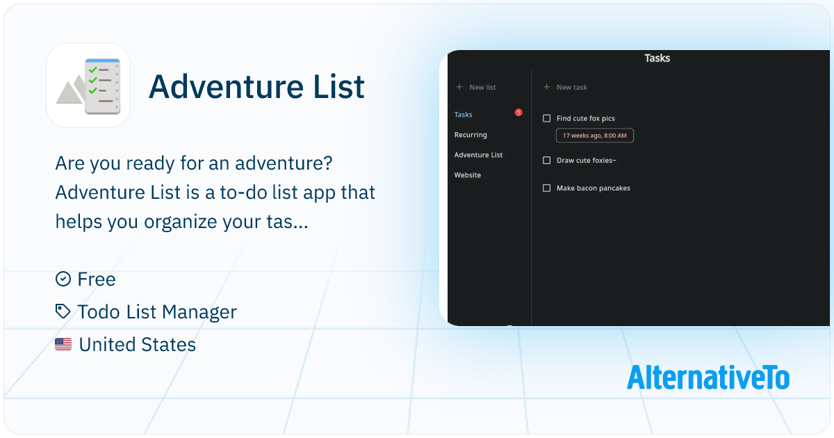 Adventure List: To-do list that syncs to all your devices | AlternativeTo