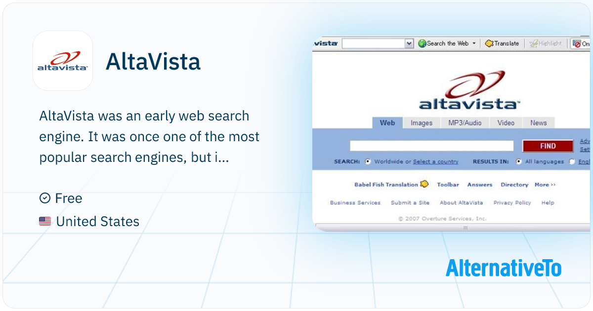 AltaVista: Was an early web search engine | AlternativeTo