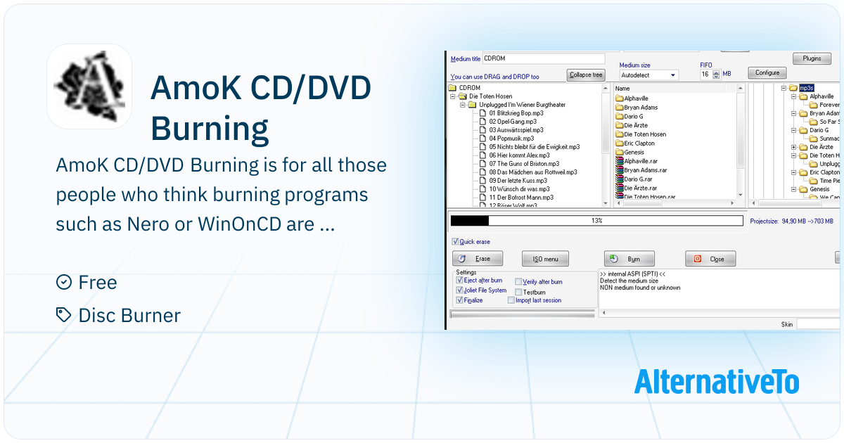 AmoK CD/DVD Burning: Burns CDs and DVDs and offers all options you need ...