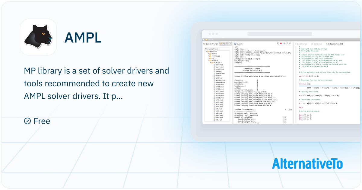AMPL: MP library is a set of solver drivers and tools | AlternativeTo