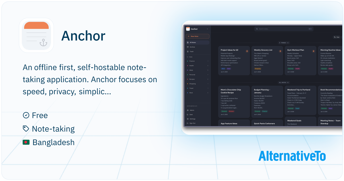 Anchor: Offline-first, customizable, self-hosted note app with sync ...