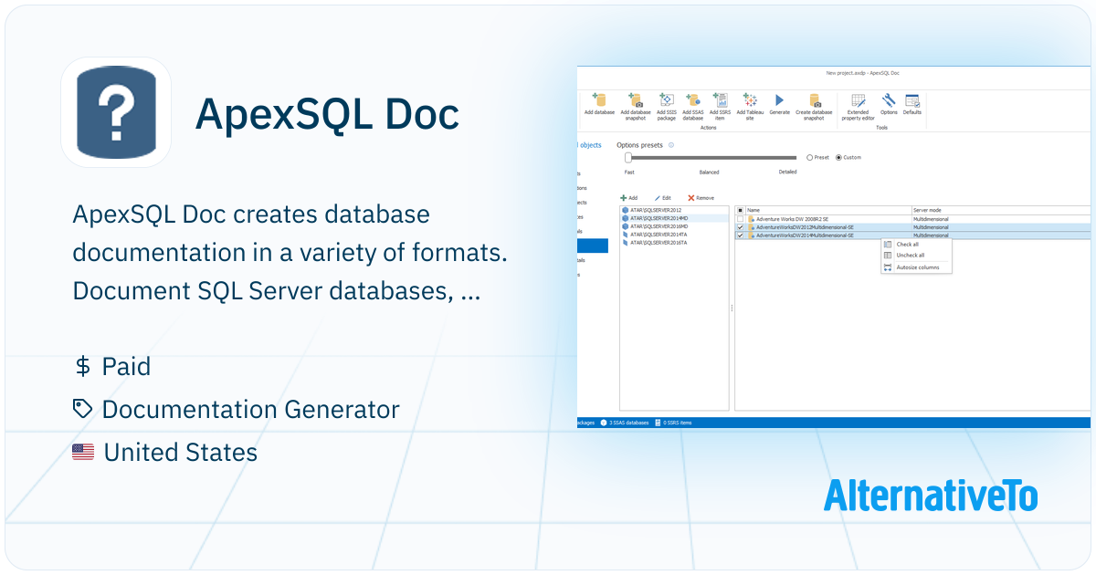 ApexSQL Doc: Creates database documentation in a variety of formats ...