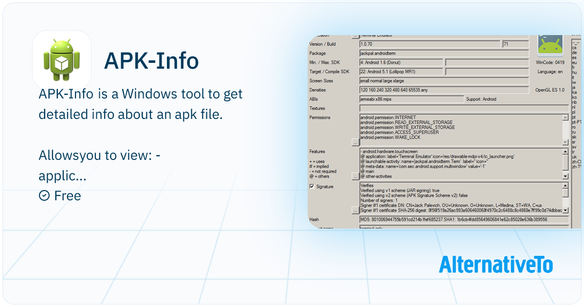 APK-Info: Windows tool to get detailed info about an apk file ...
