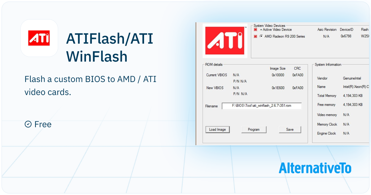 ATIFlash/ATI WinFlash: ATIFLASH is used to flash the BIOS of AMD video ...