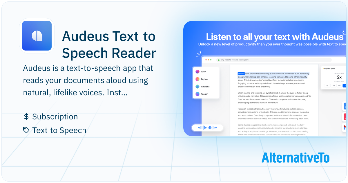 Audeus Text to Speech Reader: Audeus is a text-to-speech app that reads ...