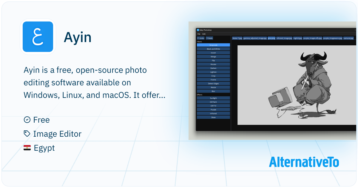 Ayin: Open source photo editor with 21+ filters, tabs, undo/redo ...