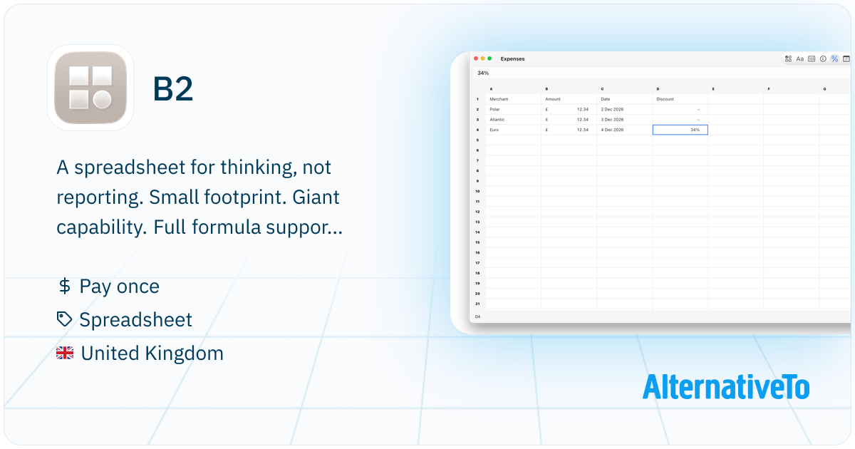 B2: A spreadsheet for thinking, not reporting | AlternativeTo