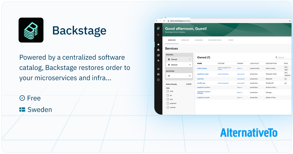 Backstage: Open platform for building developer portals | AlternativeTo