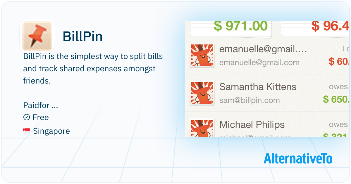 BillPin: The simplest way to split bills and | AlternativeTo