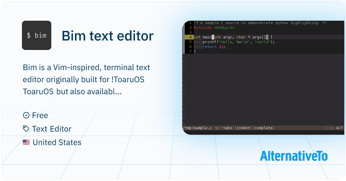 Bim text editor: Extensible, lightweight terminal text editor with ...
