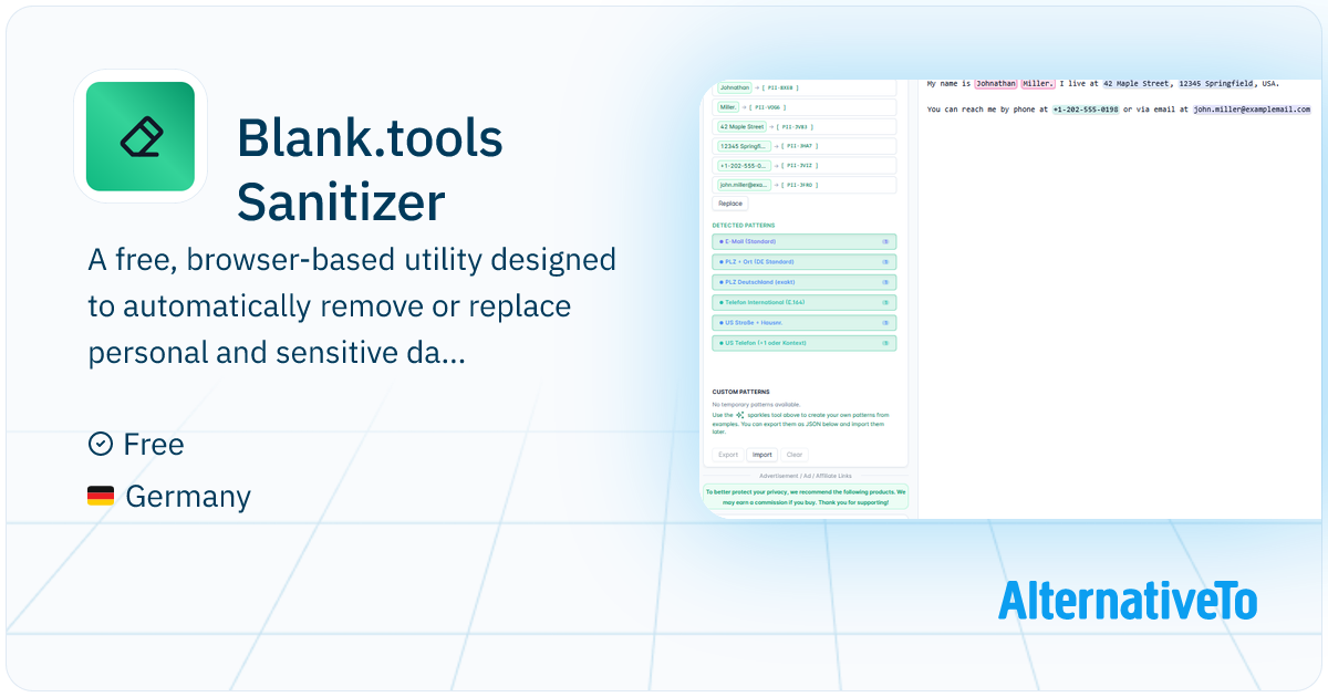 Blank.tools Sanitizer: Free tool to sanitize data from personal and ...