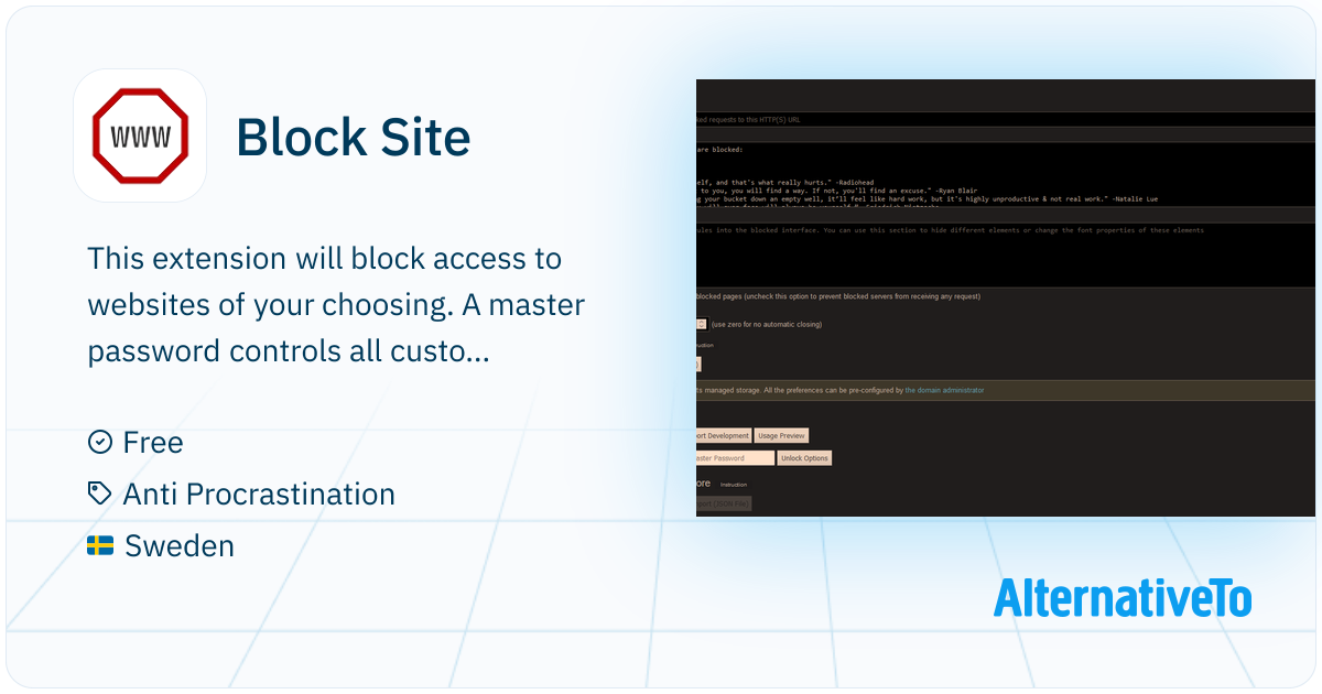 Block Site: A customizable, password-protected website blocker and re ...