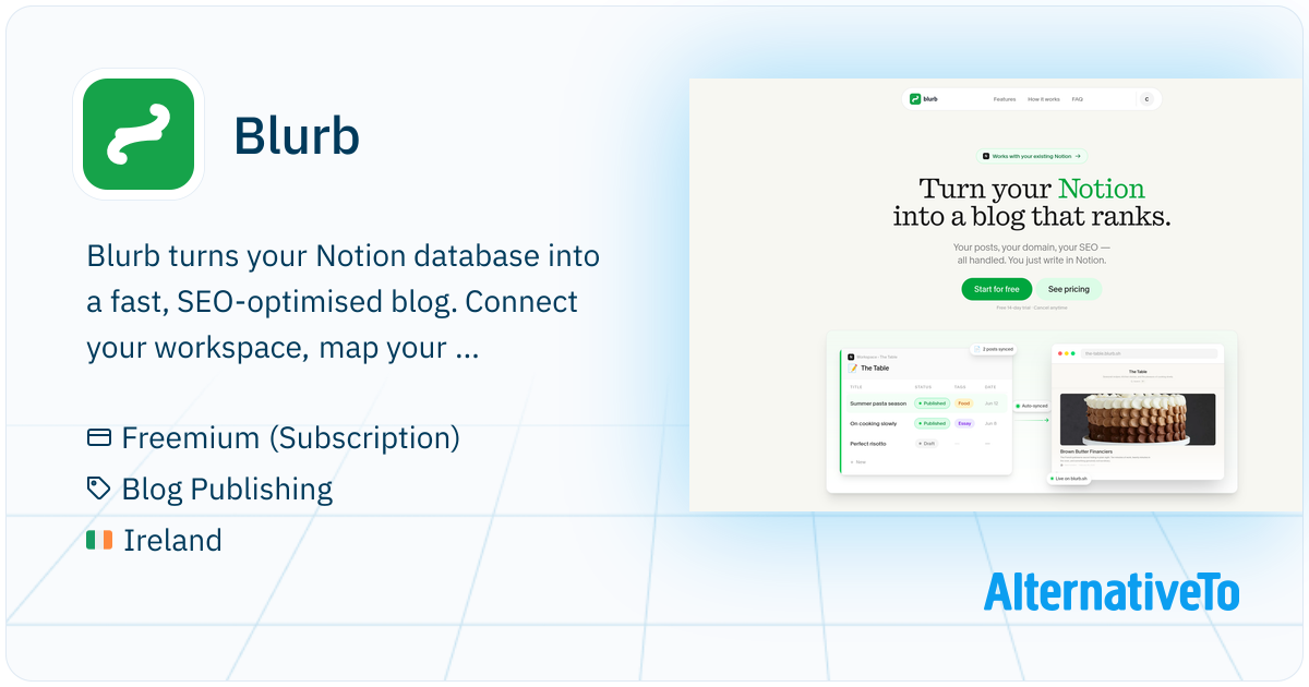 Blurb: Turns your Notion database into a fast, SEO-optimised blog ...