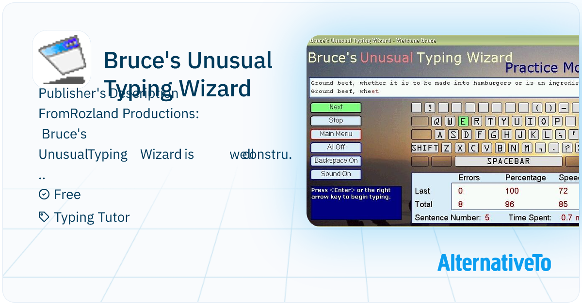 Bruce's Unusual Typing Wizard: Publisher's Description | AlternativeTo