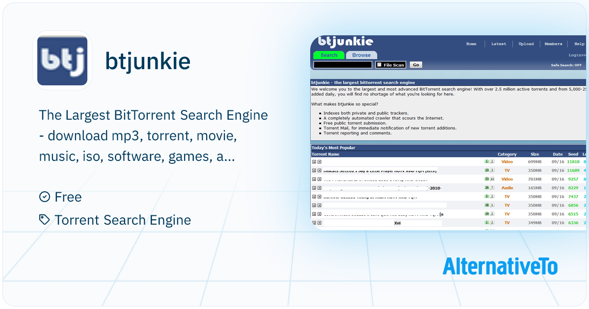 btjunkie: The Largest BitTorrent Search Engine - download | AlternativeTo