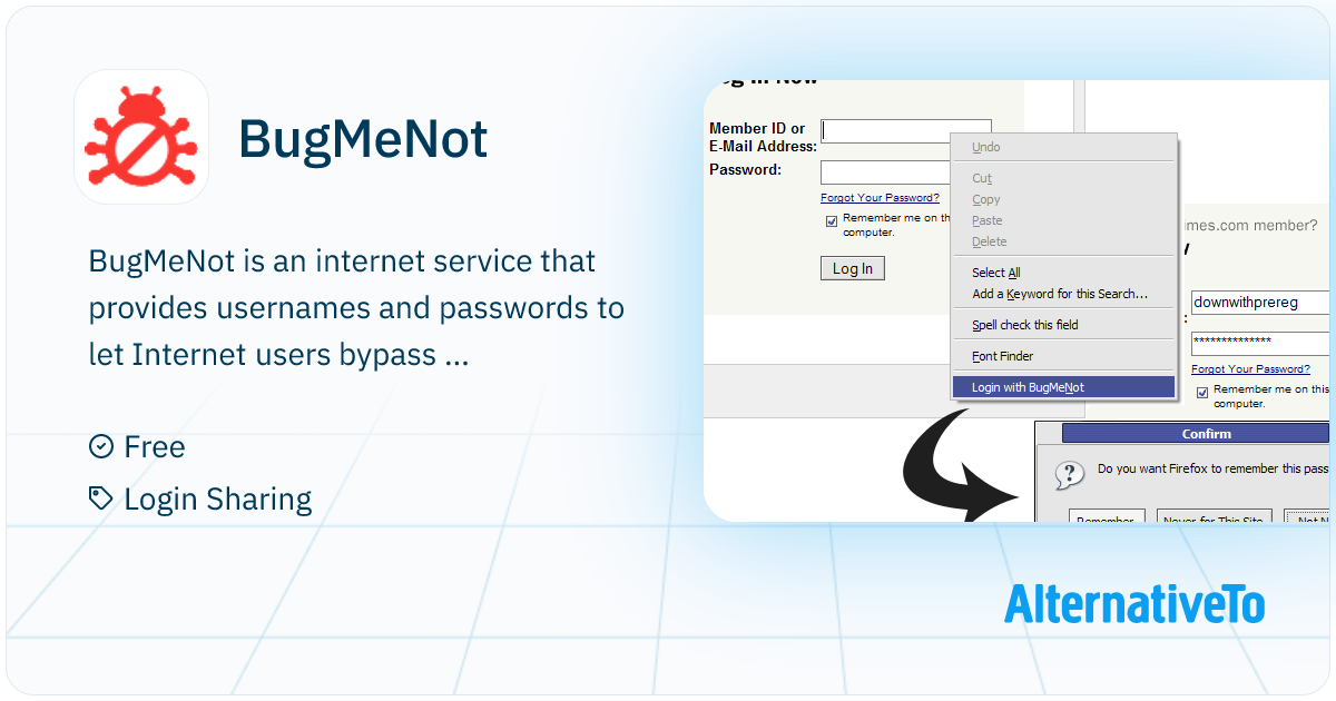 BugMeNot: Internet service that provides | AlternativeTo