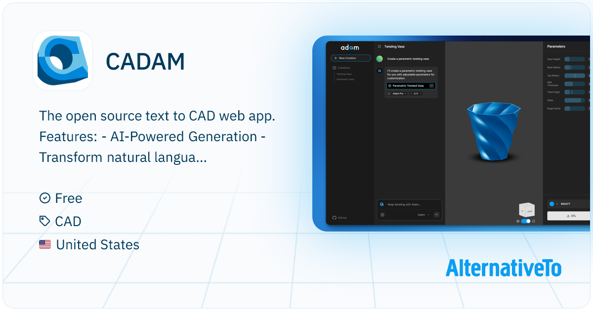 CADAM: The open source text to CAD web app | AlternativeTo