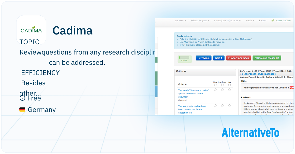 Cadima: Free web tool for conducting and assuring the documentation and ...