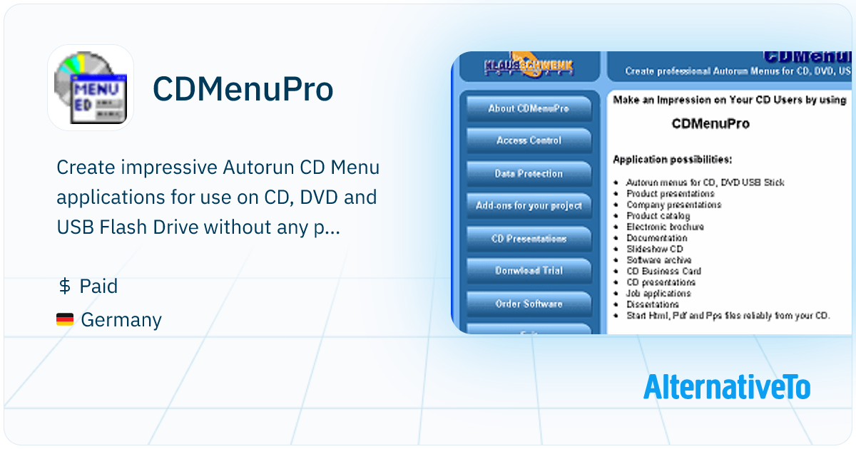 CDMenuPro: Create impressive Autorun CD Menu applications | AlternativeTo
