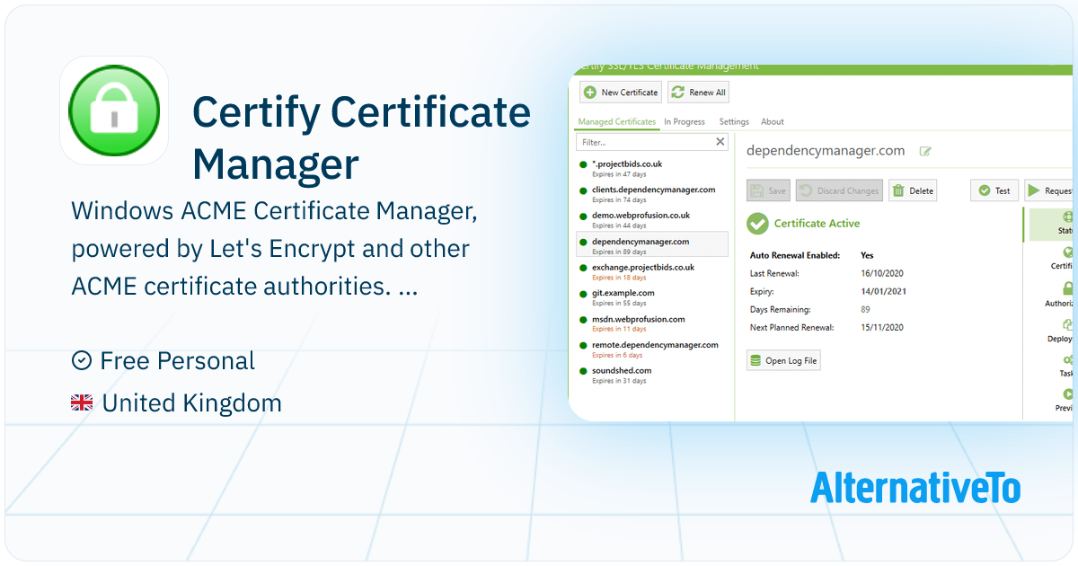 Certify Certificate Manager: Easily manage, install and auto-renew free ...