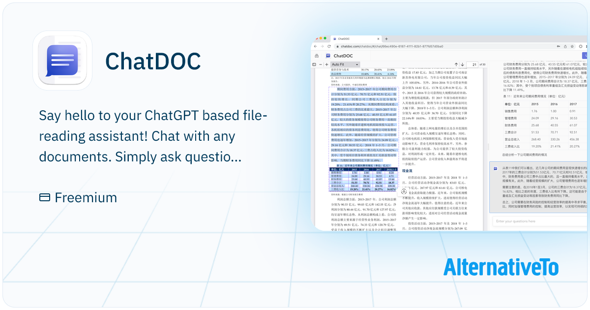 ChatDOC: Chat with pdfs / tables and get ChatGPT response. | AlternativeTo