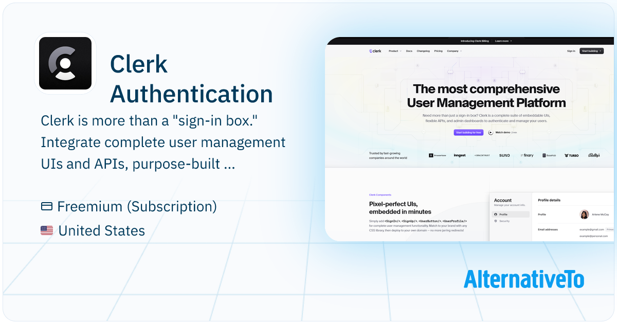 Clerk Authentication: Clerk is more than a "sign-in box. | AlternativeTo