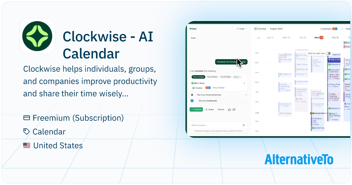 Clockwise - AI Calendar: A suite of tools that give individuals and ...