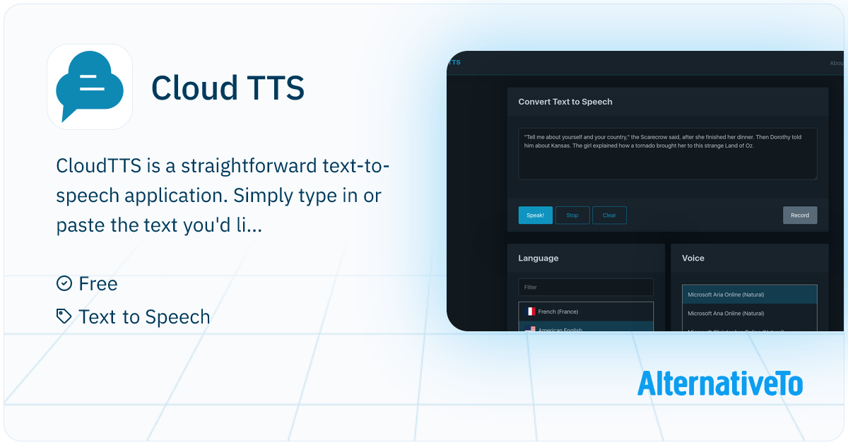 Cloud TTS: CloudTTS is a straightforward text-to-speech application ...
