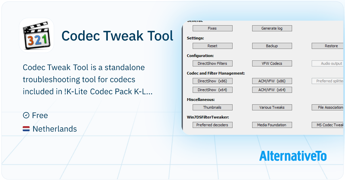 Codec Tweak Tool: Windows tool for troubleshooting codecs and filters ...