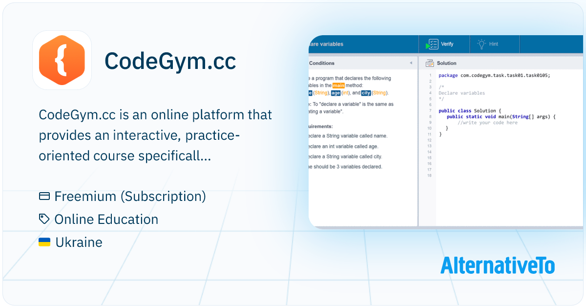 CodeGym.cc: Java course focused on practice with 1200+ tasks | AlternativeTo