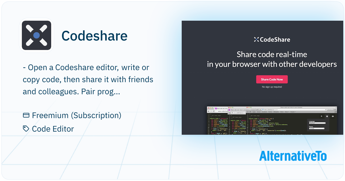 Codeshare: Share Code in Real-time with Developers. | AlternativeTo
