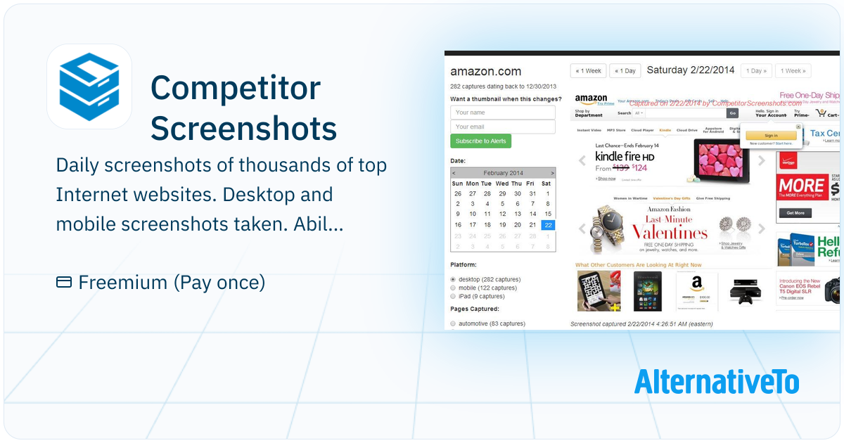 Competitor Screenshots: Daily screenshots of thousands of top Internet ...