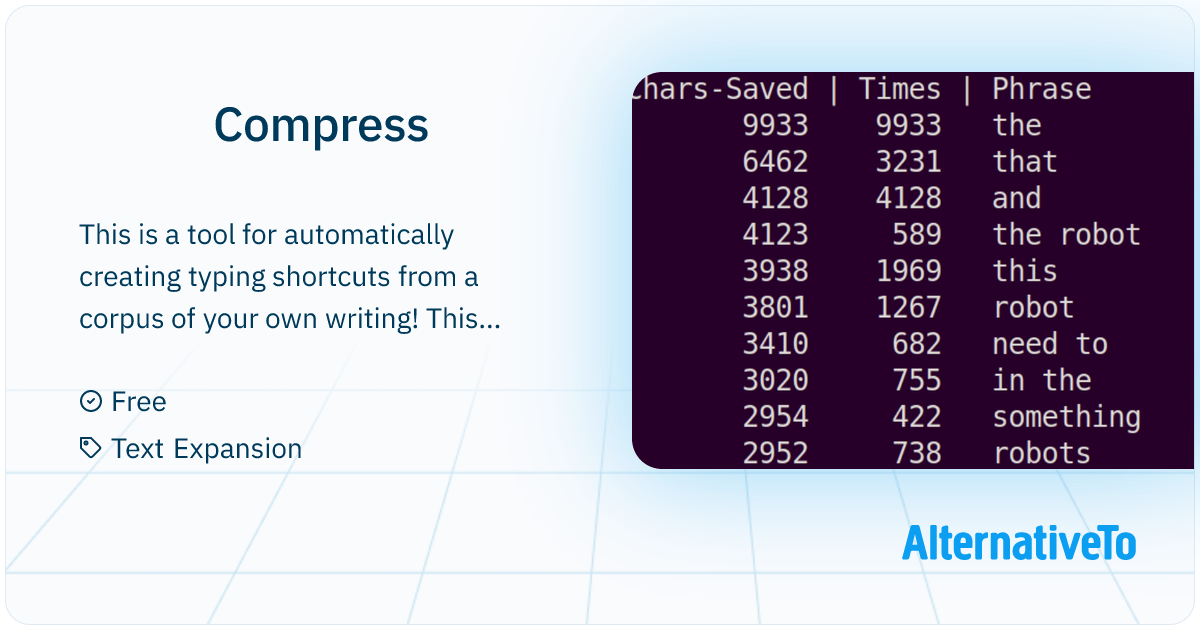 Compress: Text compression for generating keyboard expansions ...