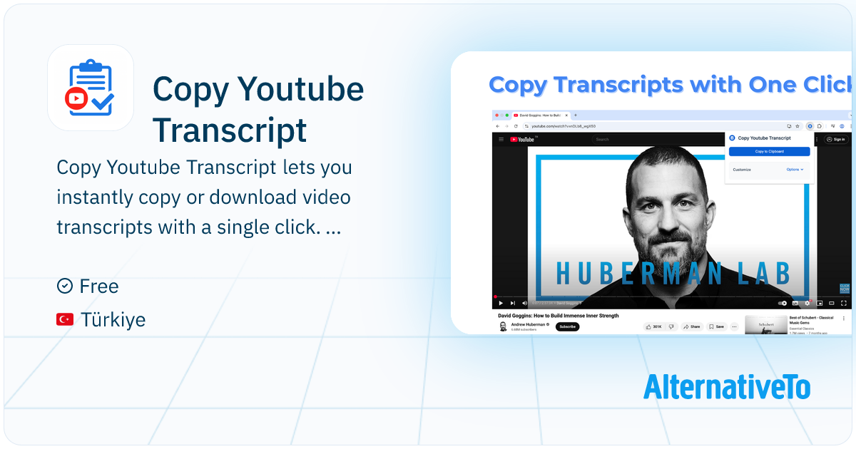 Copy Youtube Transcript: Lets you instantly copy | AlternativeTo