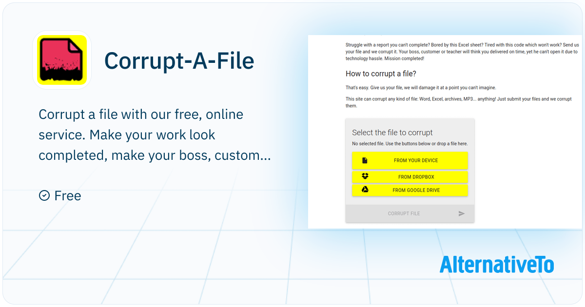 Corrupt-A-File: Corrupt file online, deliver on time | AlternativeTo