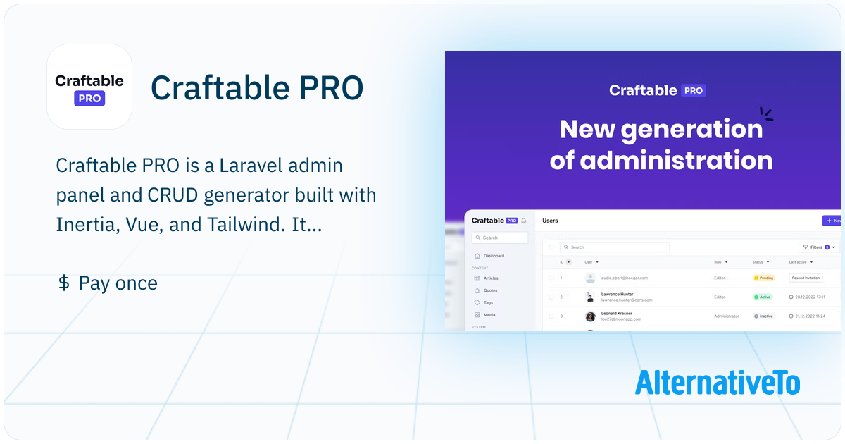 Craftable PRO: Laravel admin panel and CRUD generator built with ...