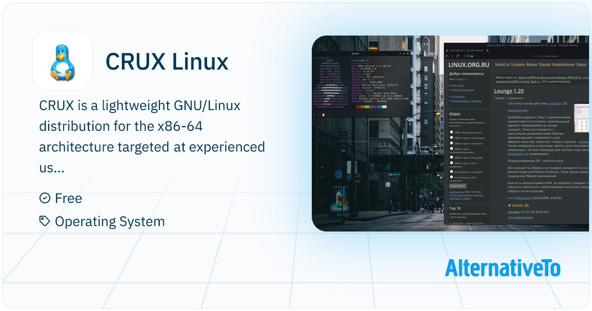 CRUX Linux: CRUX is a lightweight, minimalistic GNU/Linux distribution ...