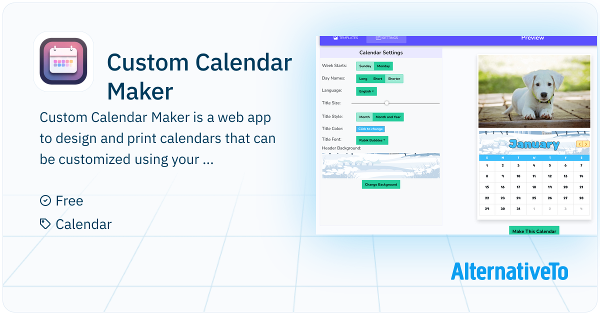 Custom Calendar Maker: Web app to design custom printable calendars ...
