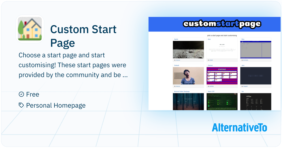 Custom Start Page: Choose a start page and start customising ...