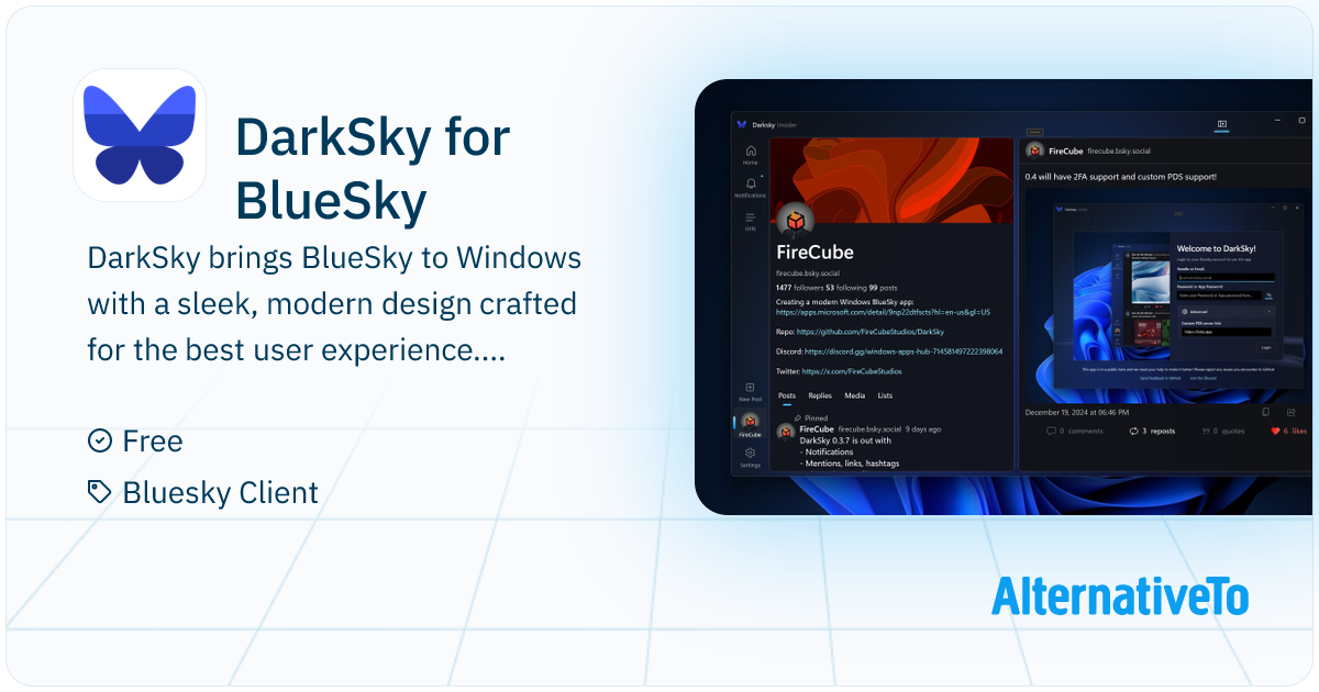 DarkSky for BlueSky: BlueSky client for Windows with a modern design | AlternativeTo