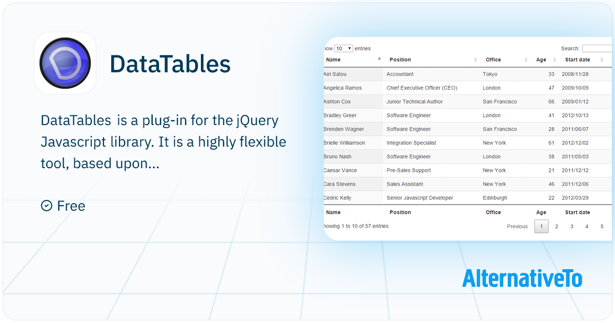 DataTables: Plug-in for the jQuery Javascript library. | AlternativeTo