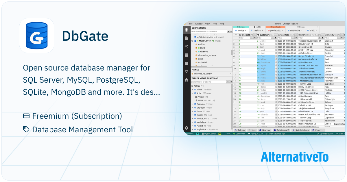 DbGate: Is cross-platform database manager. | AlternativeTo
