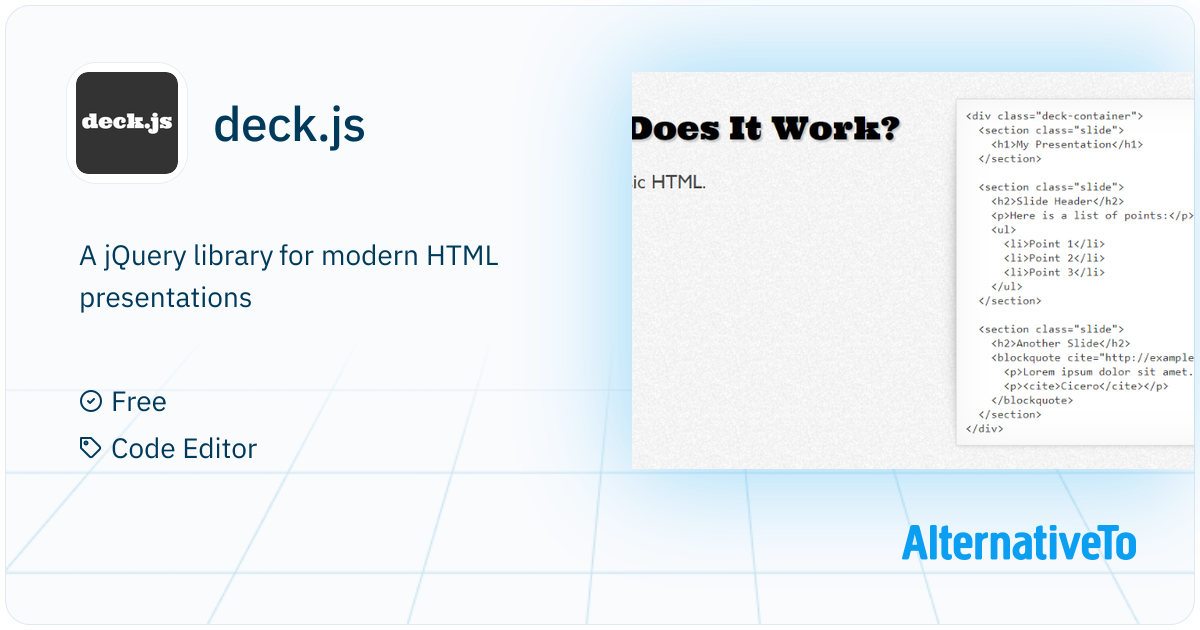deck.js: A jQuery library for modern HTML | AlternativeTo